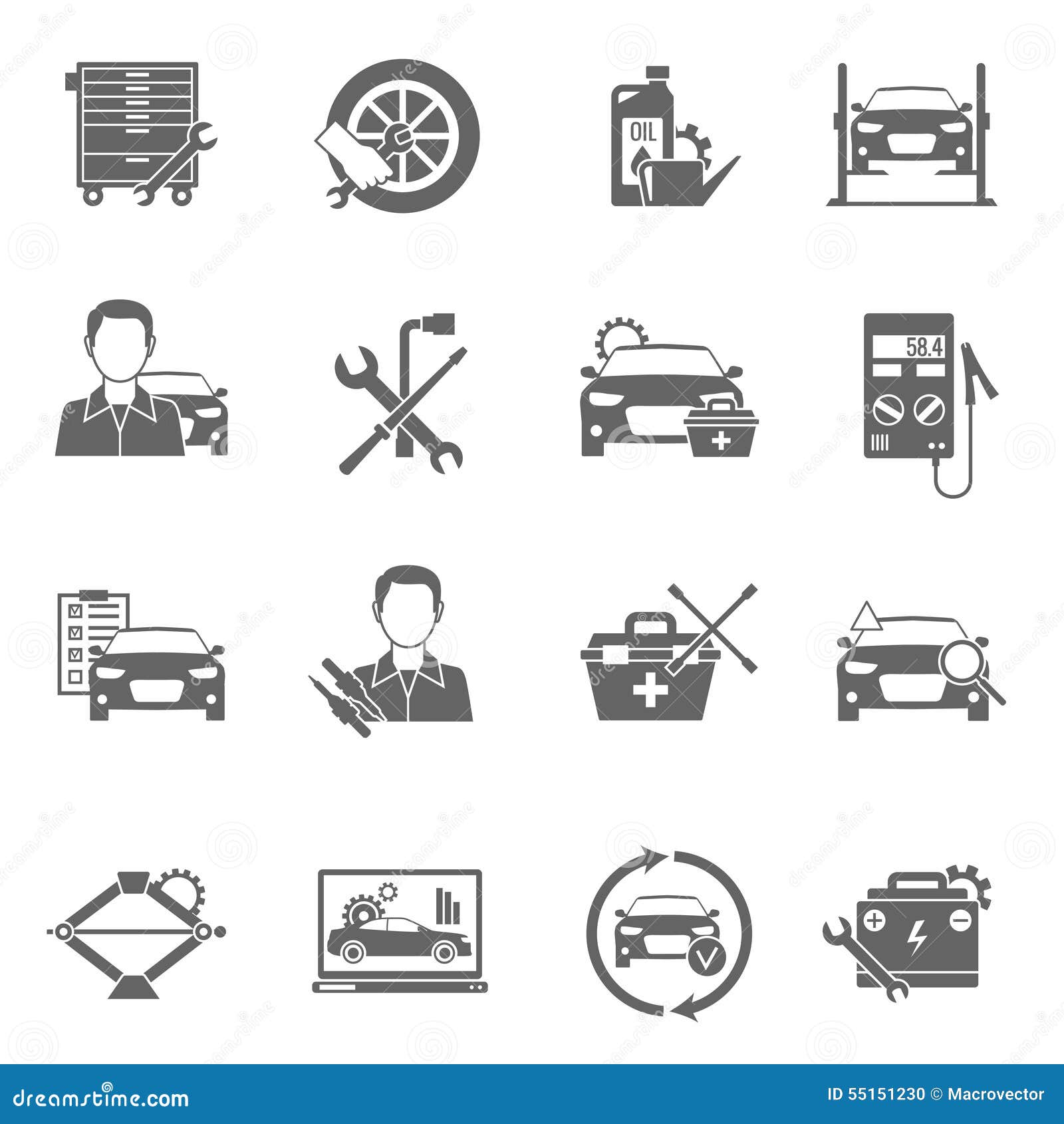 Auto Mechanic Icons Set stock vector. Illustration of phone - 55151230