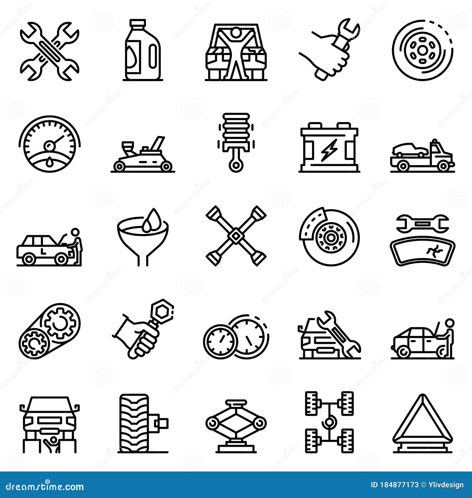 Auto Mechanic Icons Set, Outline Style Stock Vector - Illustration of ...