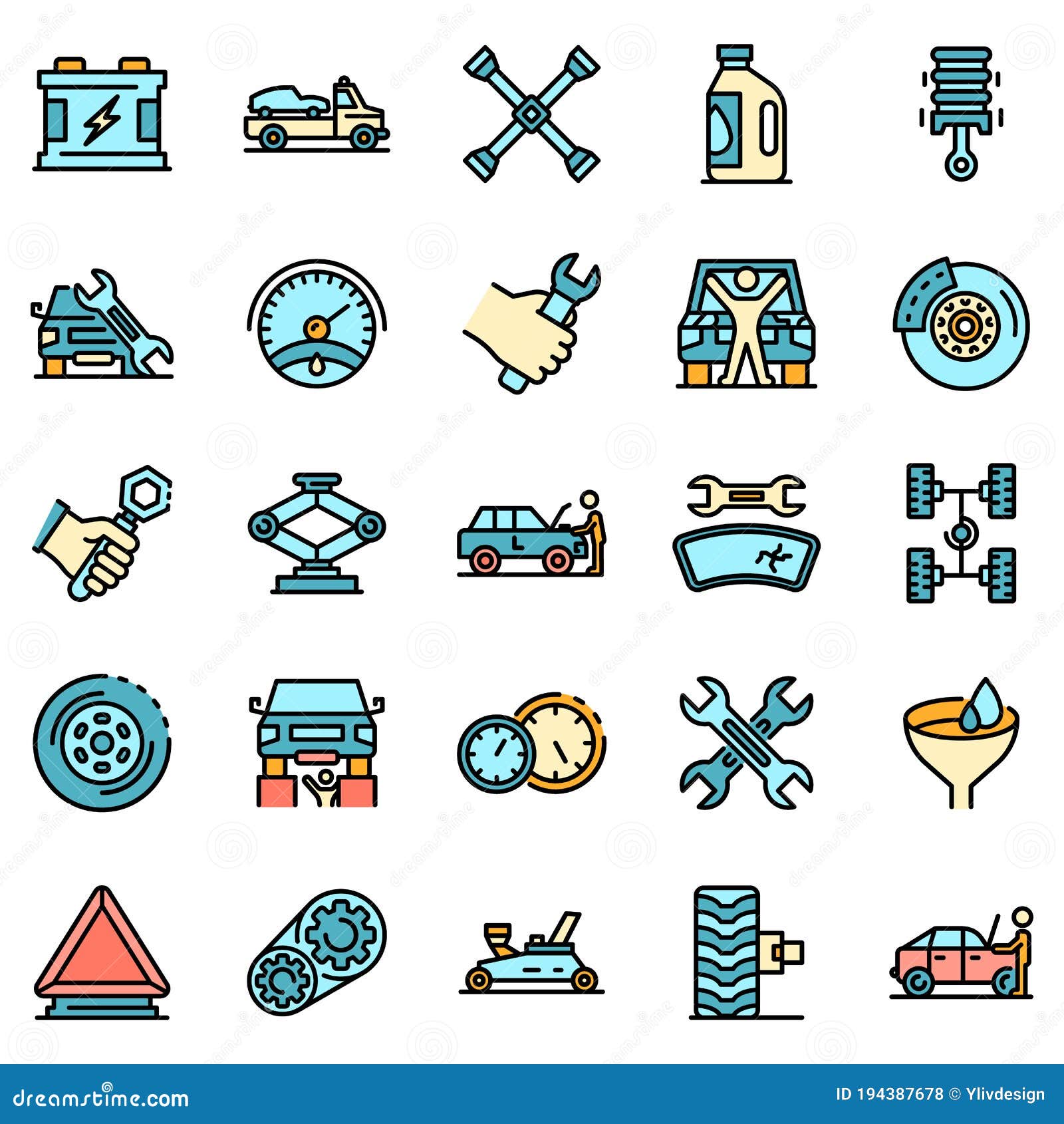 Auto Mechanic Icons Set Vector Flat Stock Vector - Illustration of ...
