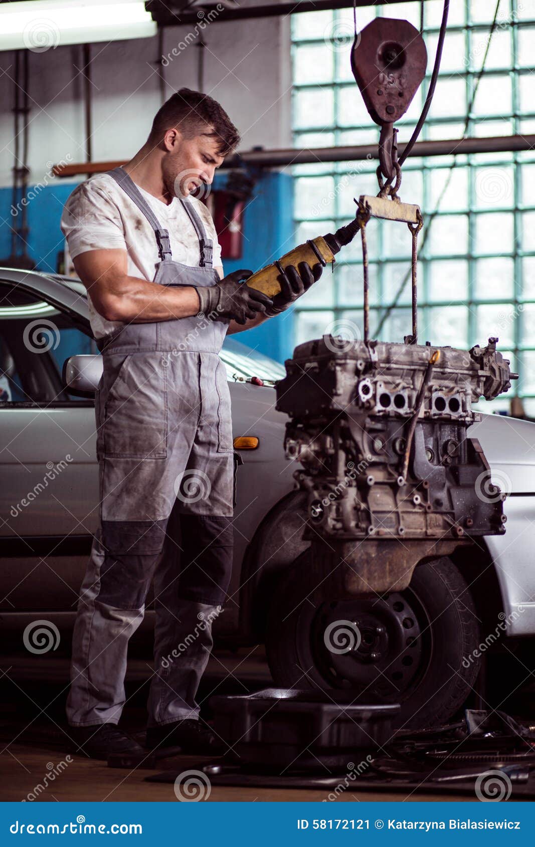 Auto Mechanic Inspecting Motor Car Stock Image - Image of equipment ...