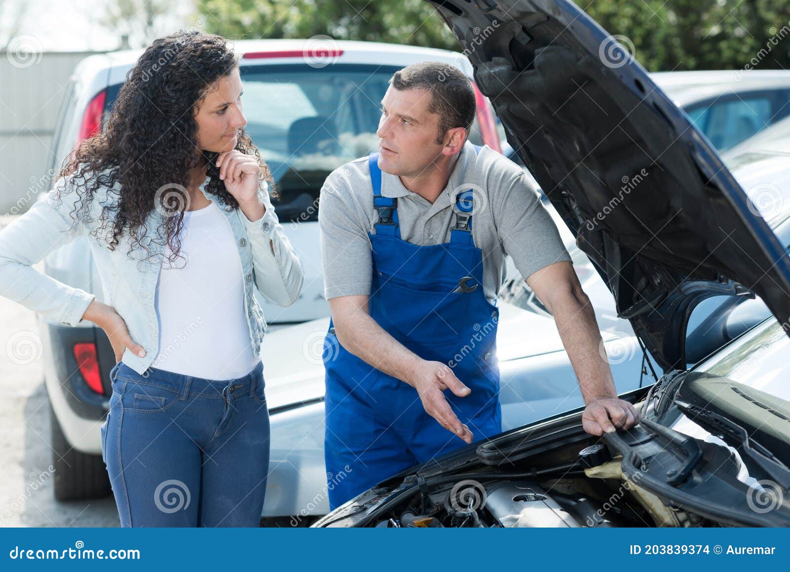 Auto Mechanic Outdoors with Customer Stock Photo - Image of service ...