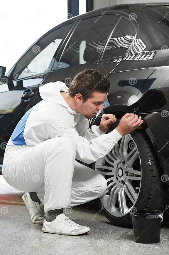 Auto Mechanic Painting Car Element Stock Photo - Image of labor ...