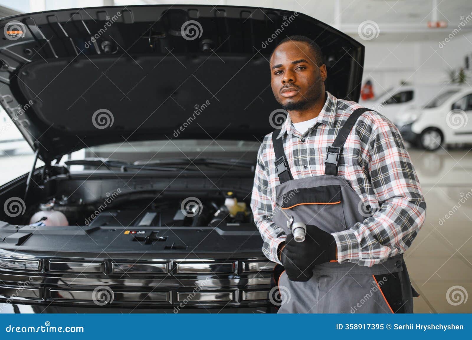 Auto Mechanic Performing a Routine Service Inspection in a Service ...