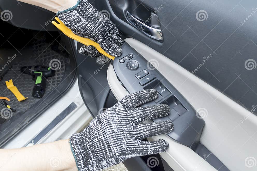 Auto Mechanic Remove Car Window Controls Panel, Car Maintenance Service ...
