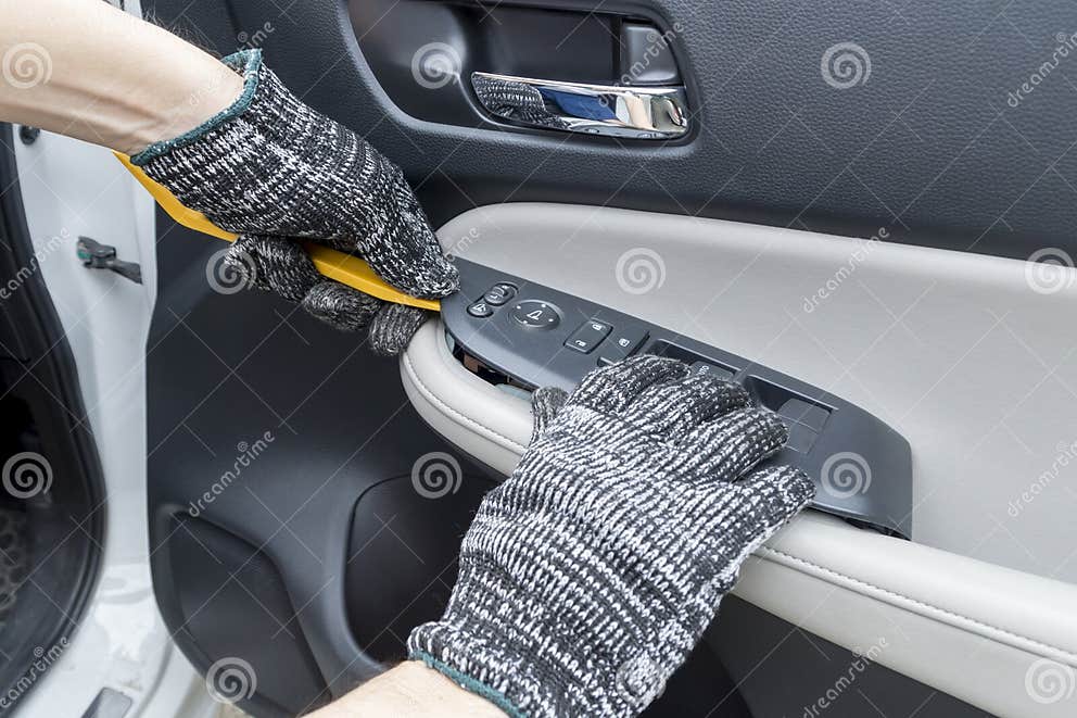 Auto Mechanic Remove Car Window Controls Panel, Car Maintenance Service ...