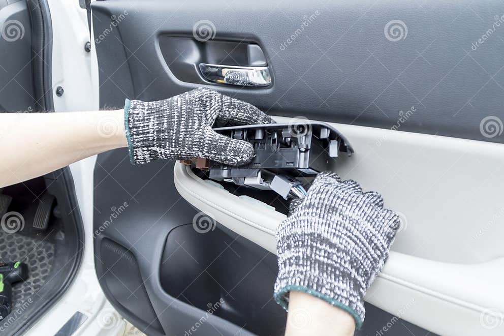 Auto Mechanic Remove Car Window Controls Panel, Car Maintenance Service ...