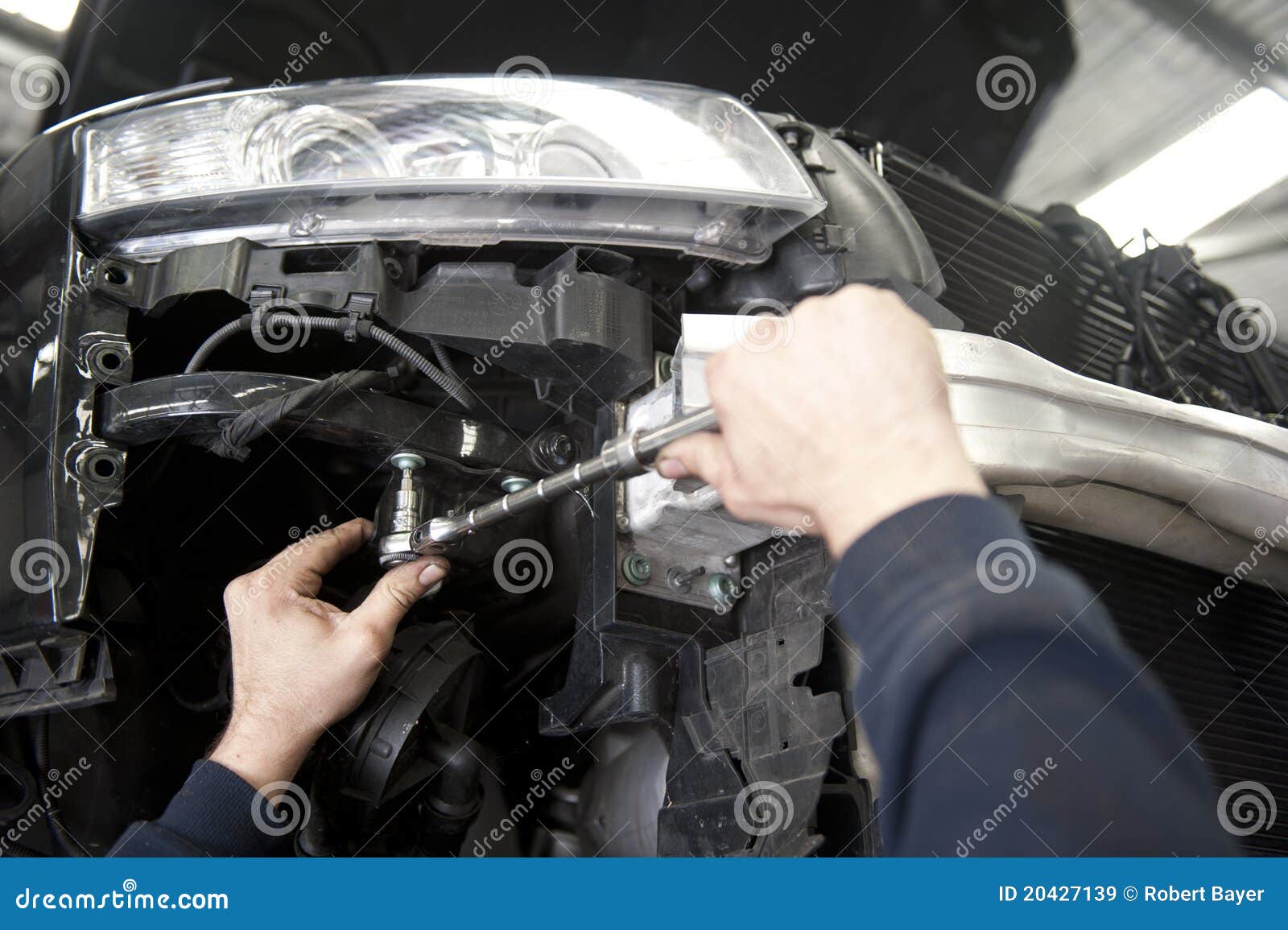 Auto Mechanic Repairing Car Stock Image - Image of limousine, hands ...