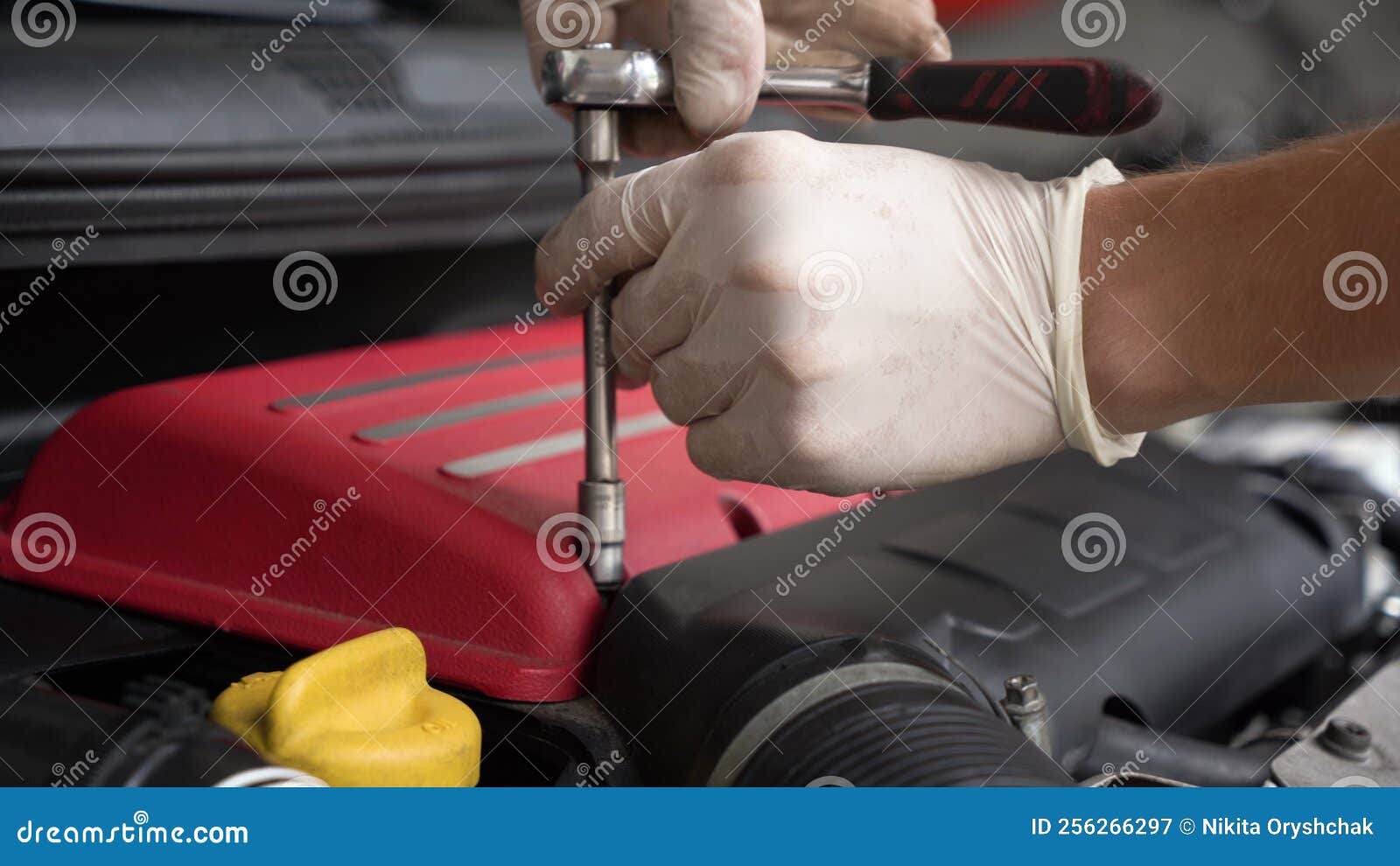 Auto Mechanic Repairs Car Engine. Car Service. Close-up. Stock Image ...