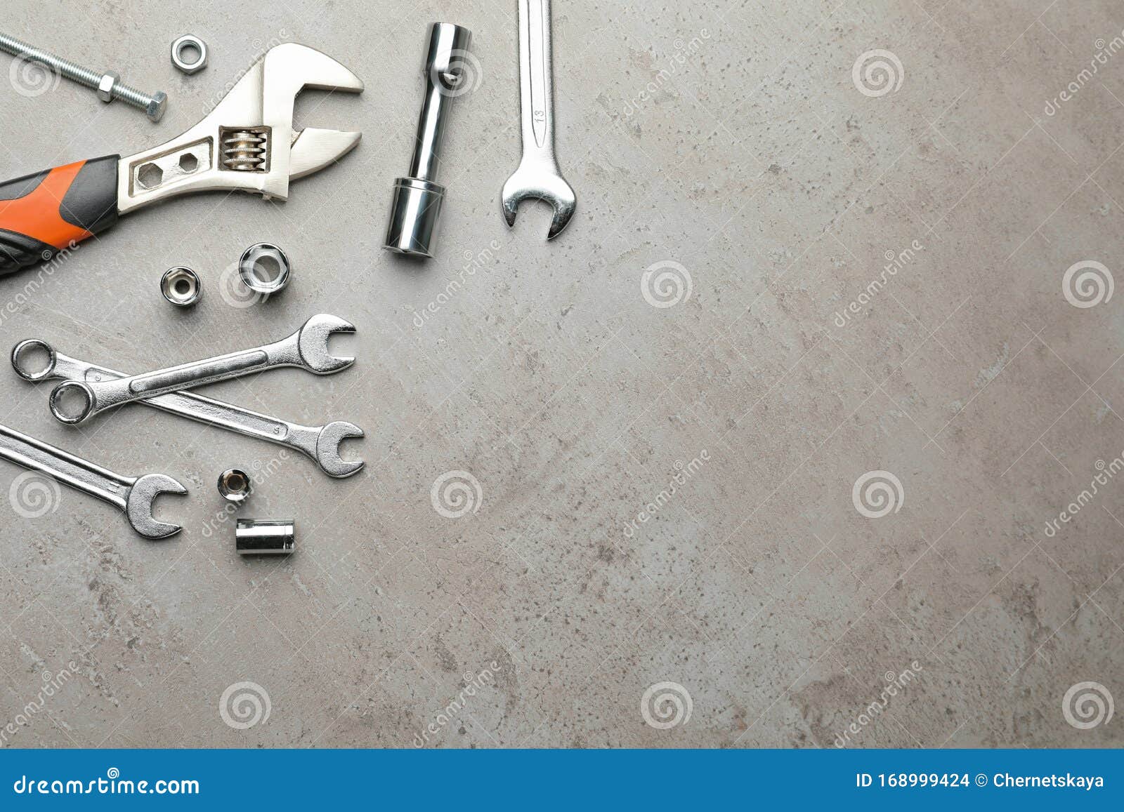 Auto Mechanic`s Tools on Grey Background. Space for Text Stock Photo ...