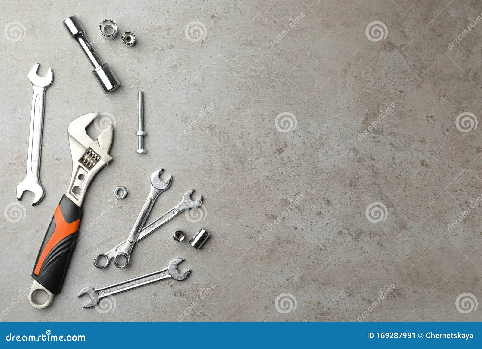 Auto Mechanic`s Tools on Grey Background. Space for Text Stock Image ...
