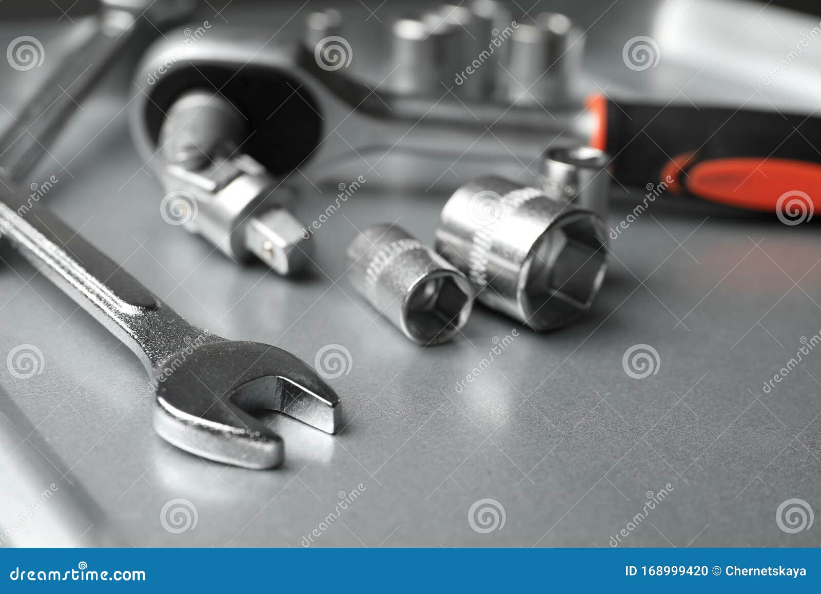 Auto Mechanic`s Tools on Metallic Surface Stock Photo - Image of ...