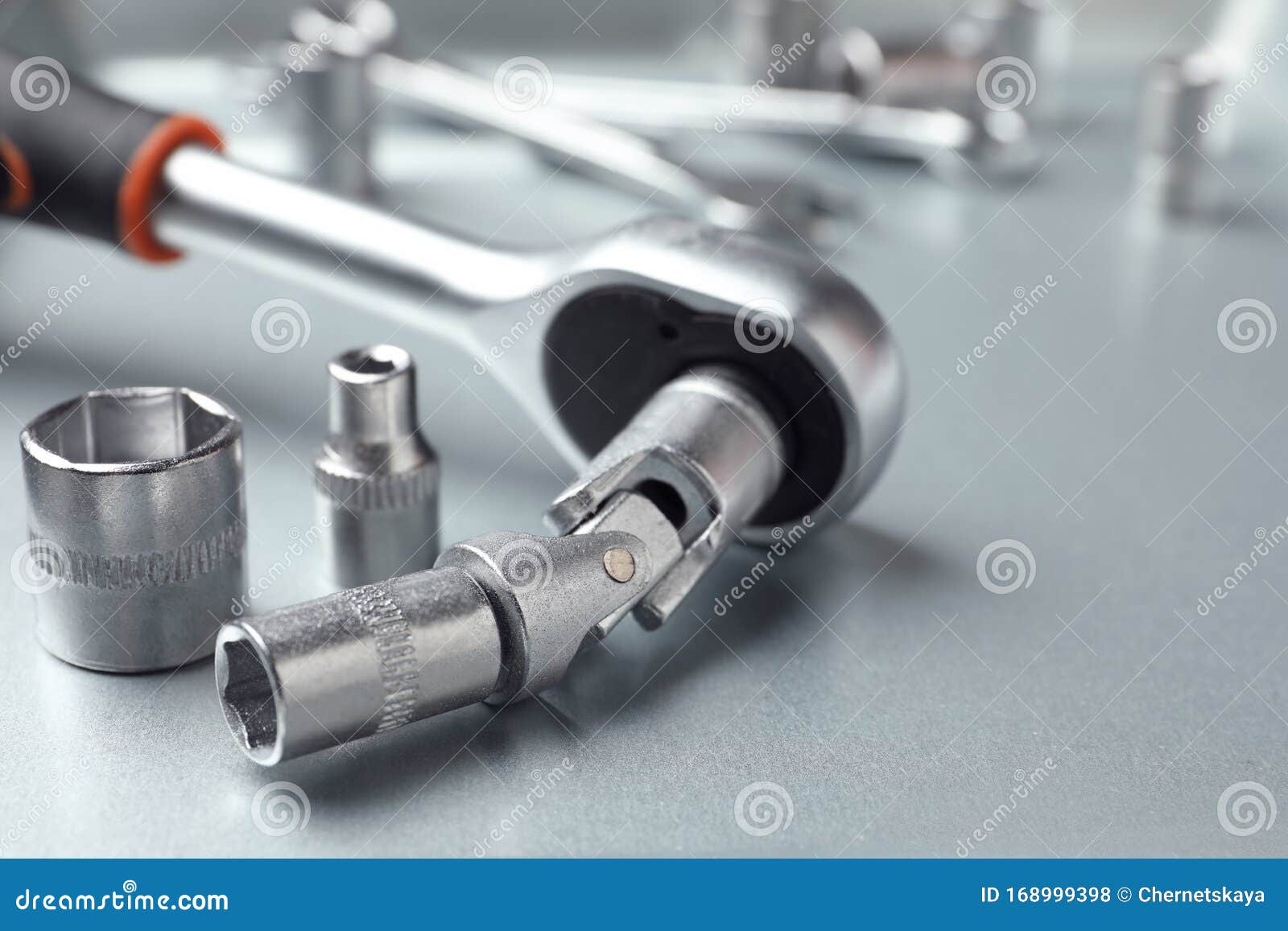 Auto Mechanic`s Tools on Surface, Closeup Stock Photo - Image of chrome ...