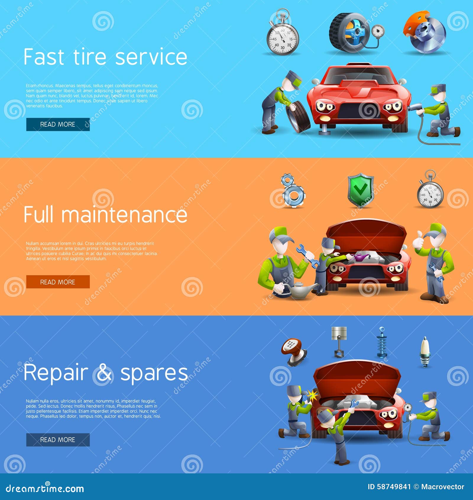 Auto Mechanic Service Flat Banners Set Stock Vector - Illustration of ...