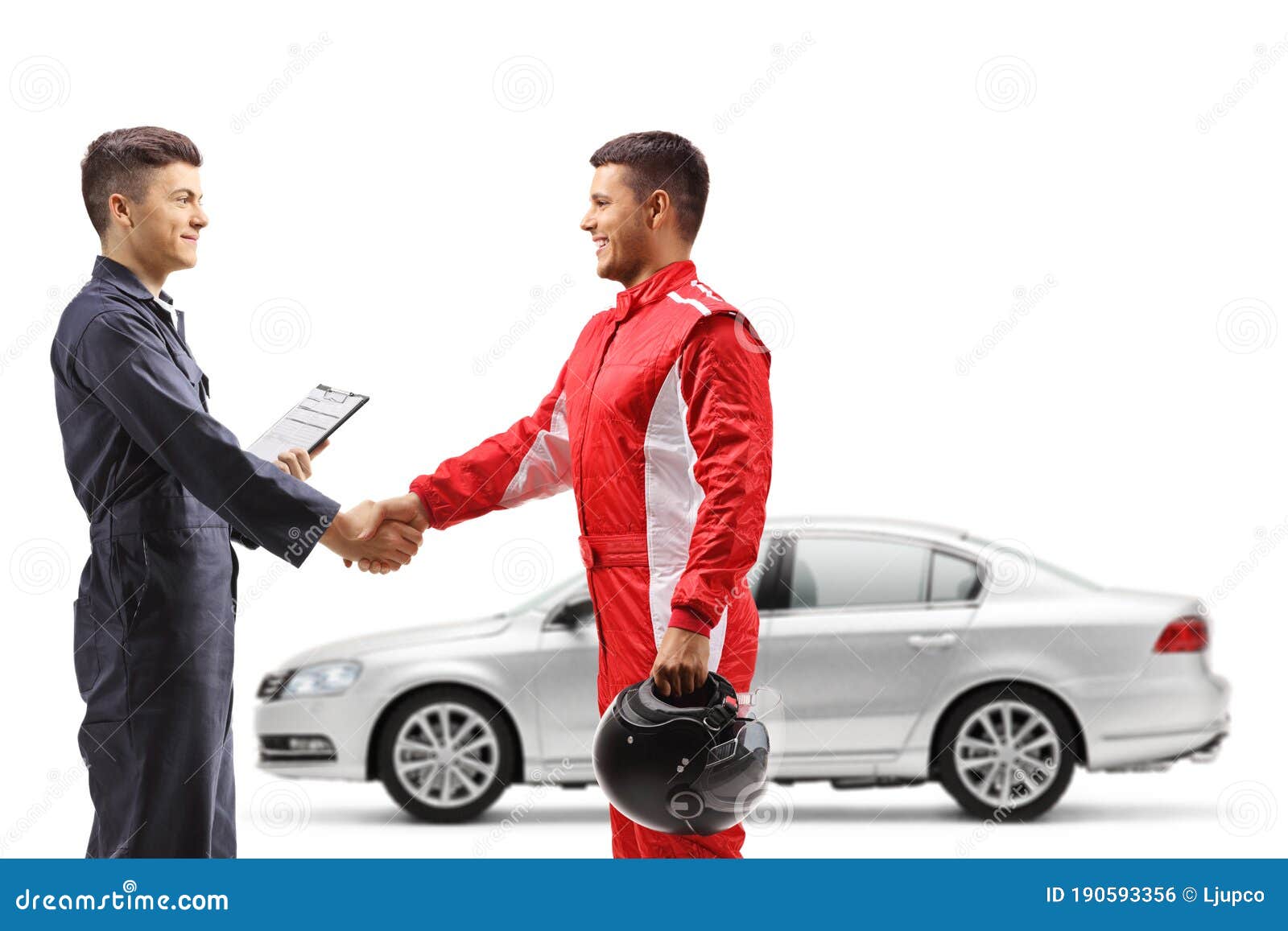 Auto Mechanic Shaking Hands with a Car Racer Stock Photo - Image of ...