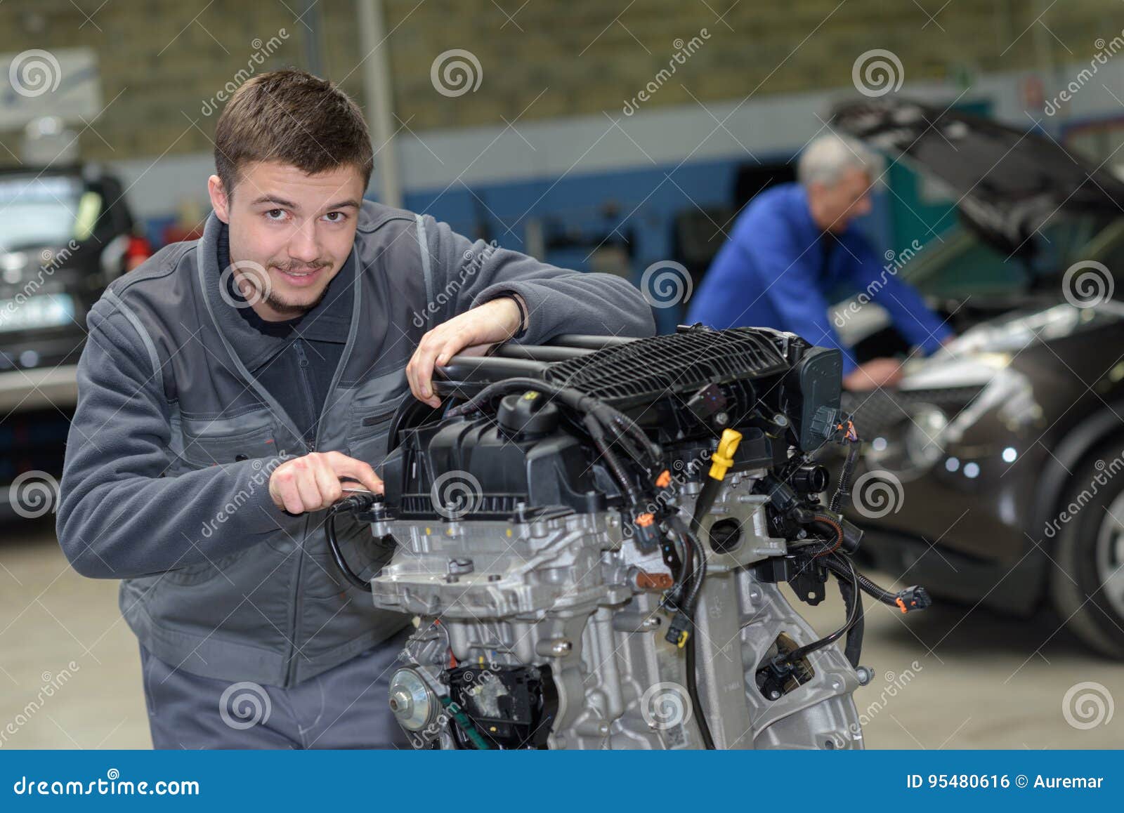 Auto Mechanic Shows Trainee Maintenance Car Engine Stock Photo - Image ...