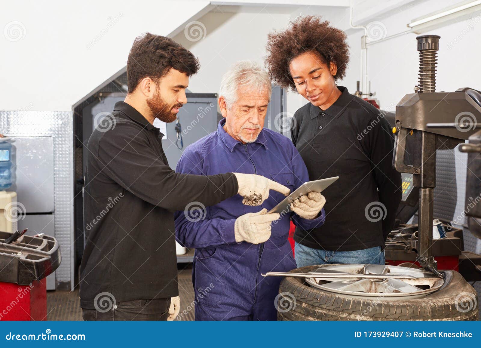Auto Mechanic Team with Tablet Computer Stock Image - Image of garage ...
