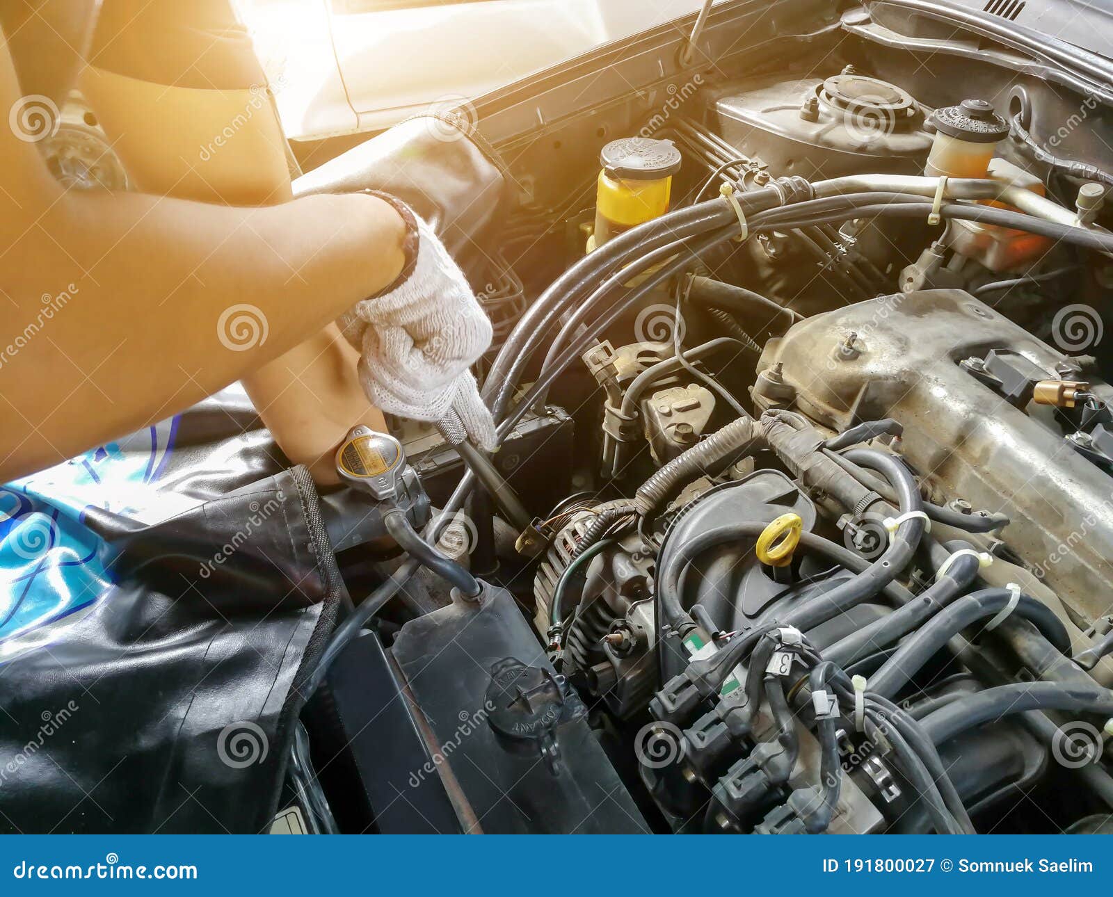 Auto Mechanic with Tool Working Check and Fixed an Old Car Engine at ...