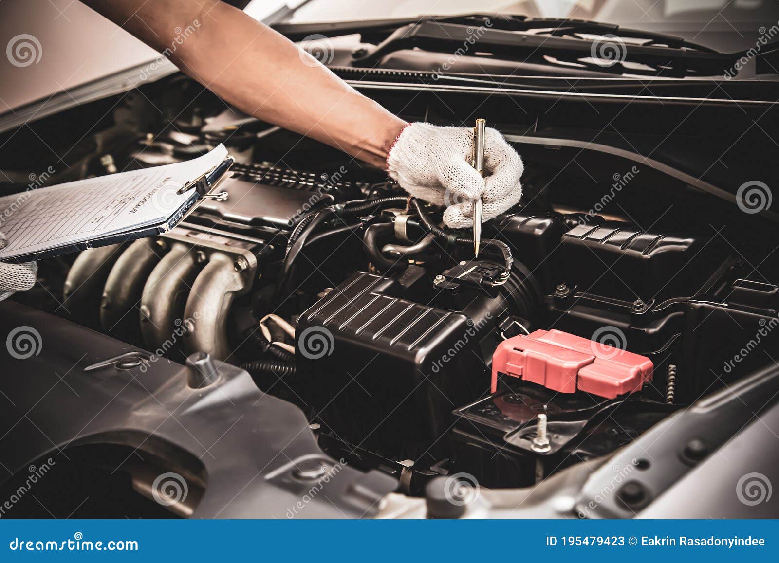 Auto Mechanic Using Checklist for Car Engine Systems after Fixed Stock ...