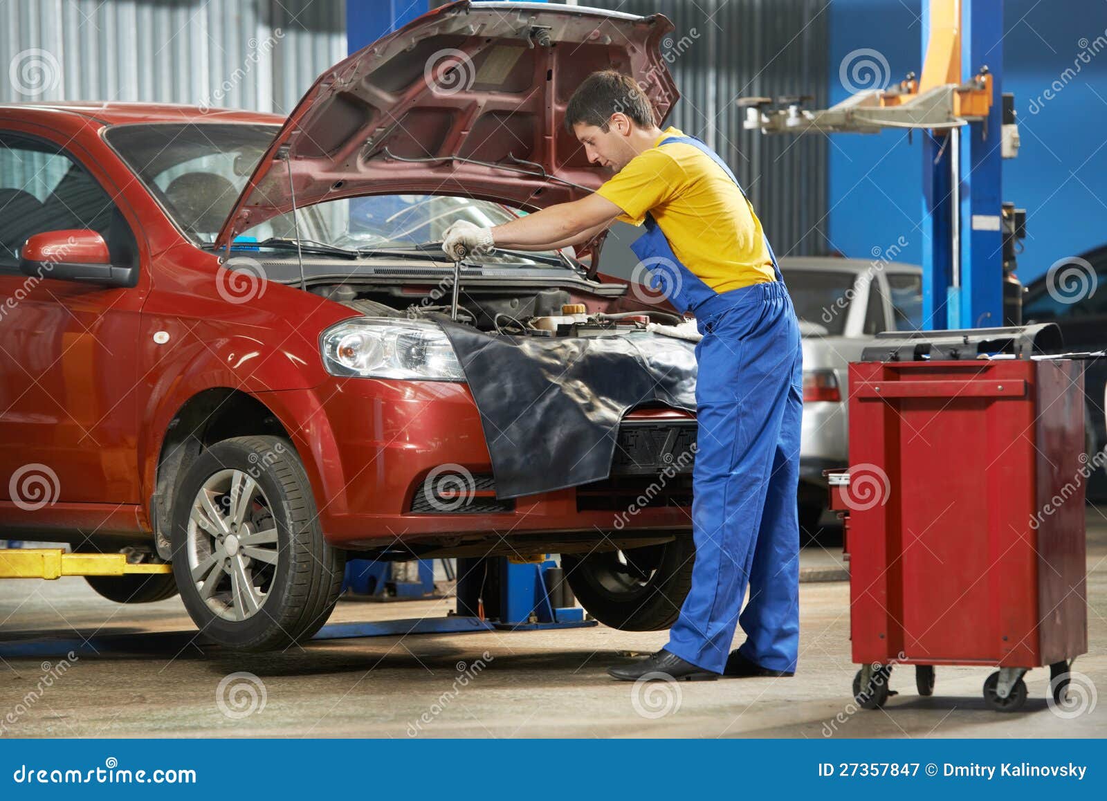 Auto Mechanic at Work with Wrench Stock Image - Image of repair ...