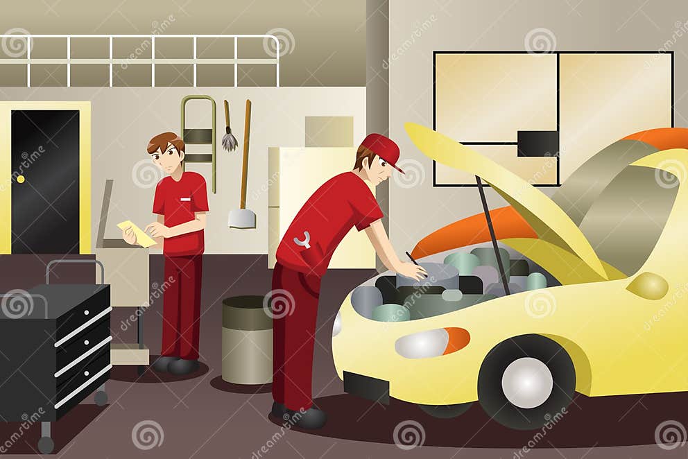 Auto Mechanic Working on a Car Stock Vector - Illustration of service ...