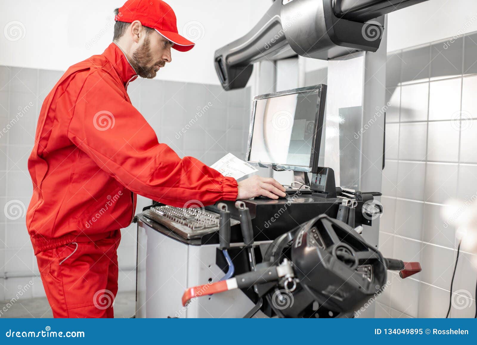 Auto Mechanic Working with Computer Stock Image - Image of equipment ...