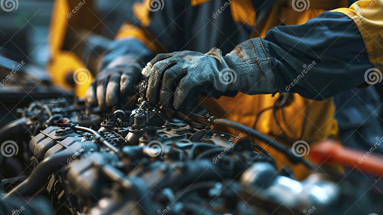 Auto Mechanic Working in Workshop, Close Up a Car Mechanic Repairing ...
