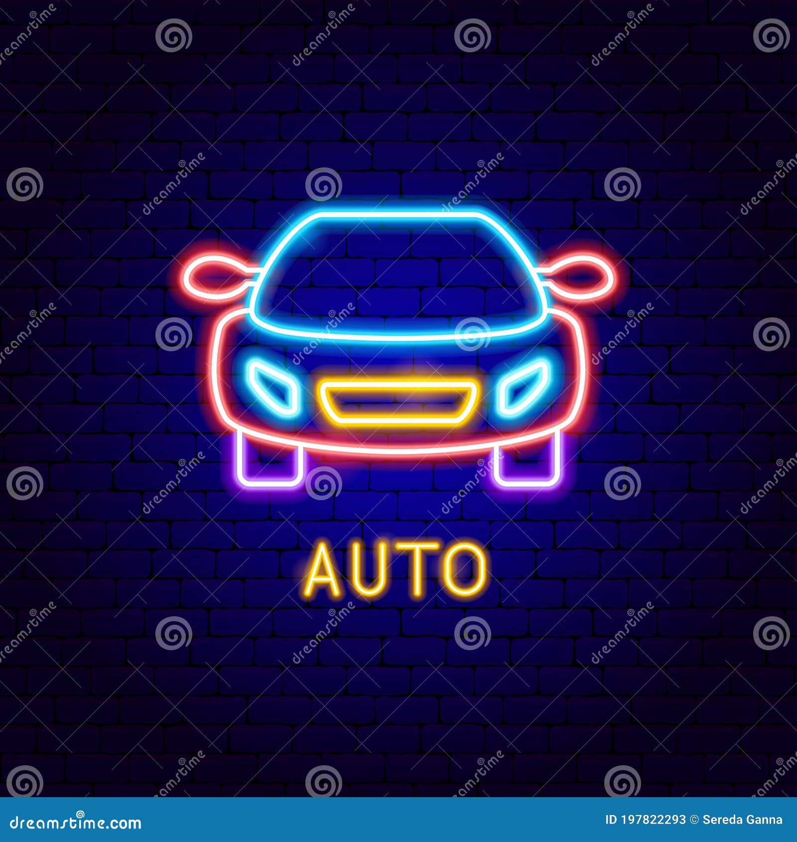 Auto Neon Label stock vector. Illustration of center - 197822293