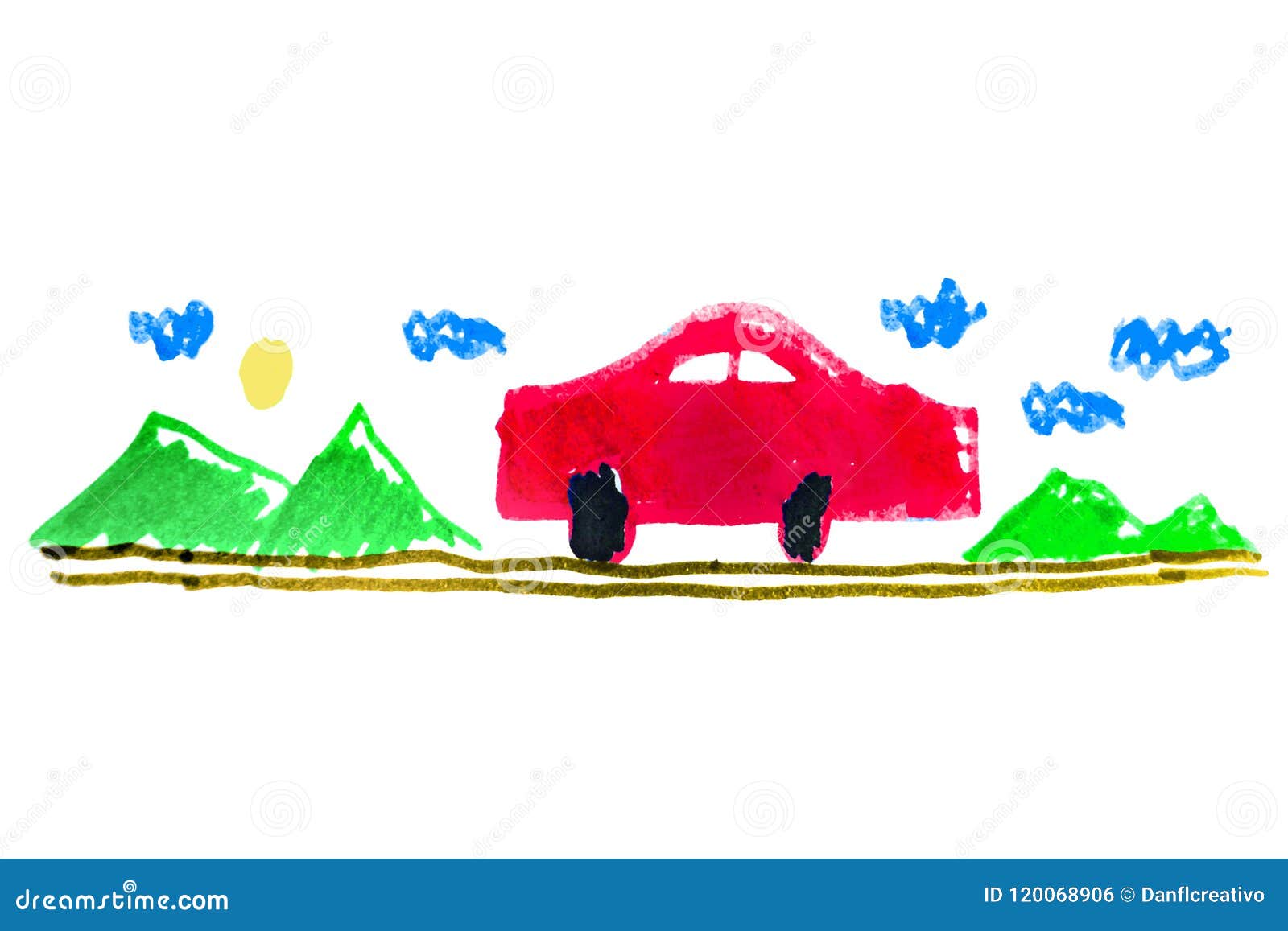 Auto Op De Tekening Van Het Wegjonge Geitje Stock Illustratie ...