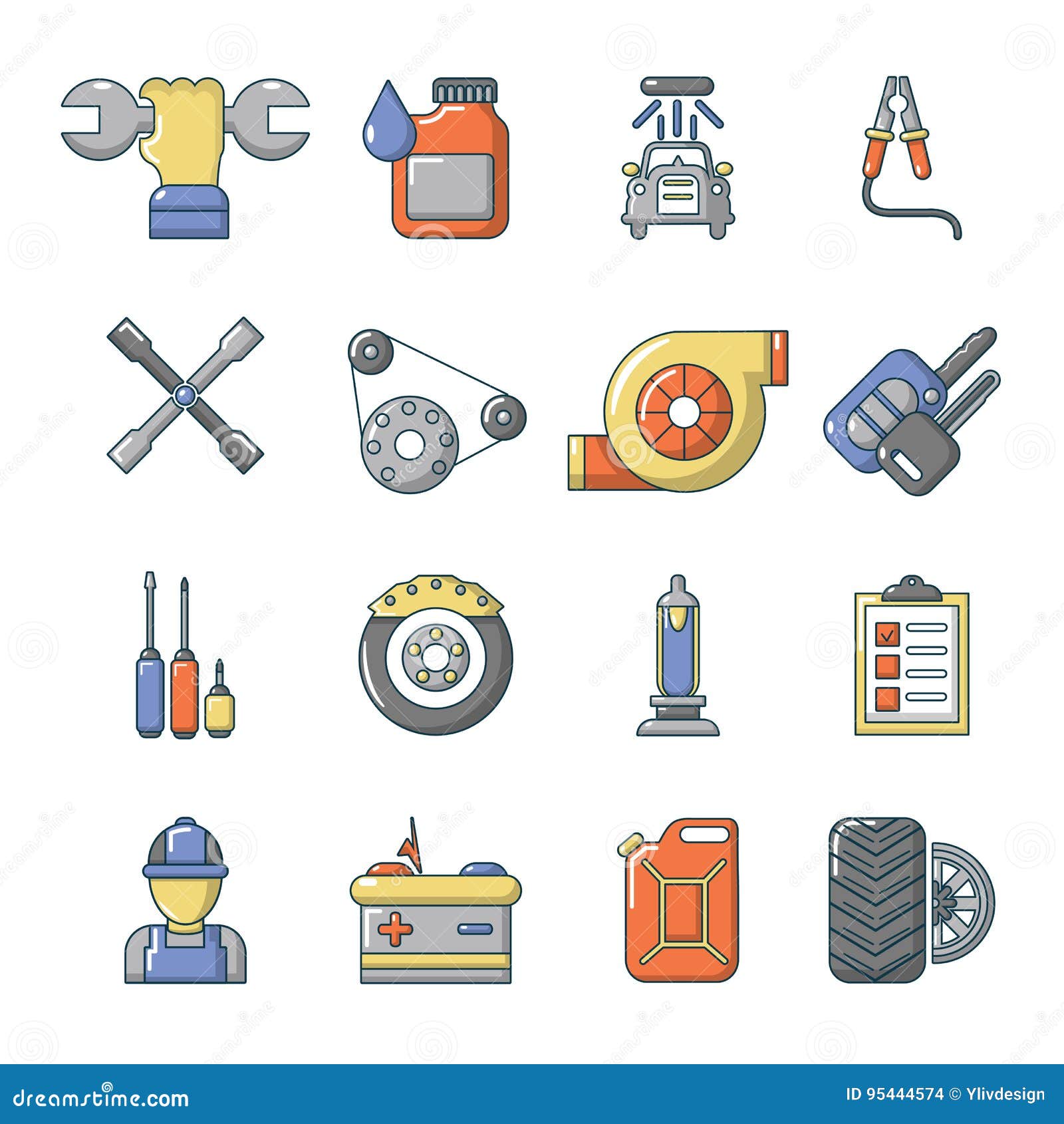Auto Repair Icons Set, Cartoon Style Stock Vector - Illustration of ...