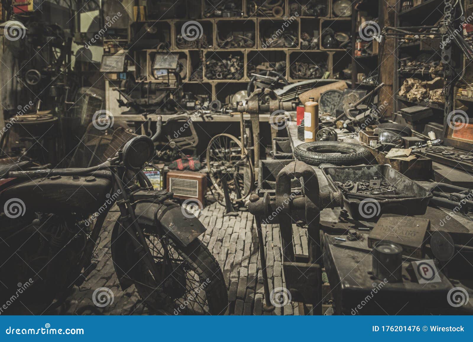 Auto Repair Room with a Motorcycle Being Repaired Stock Photo - Image ...