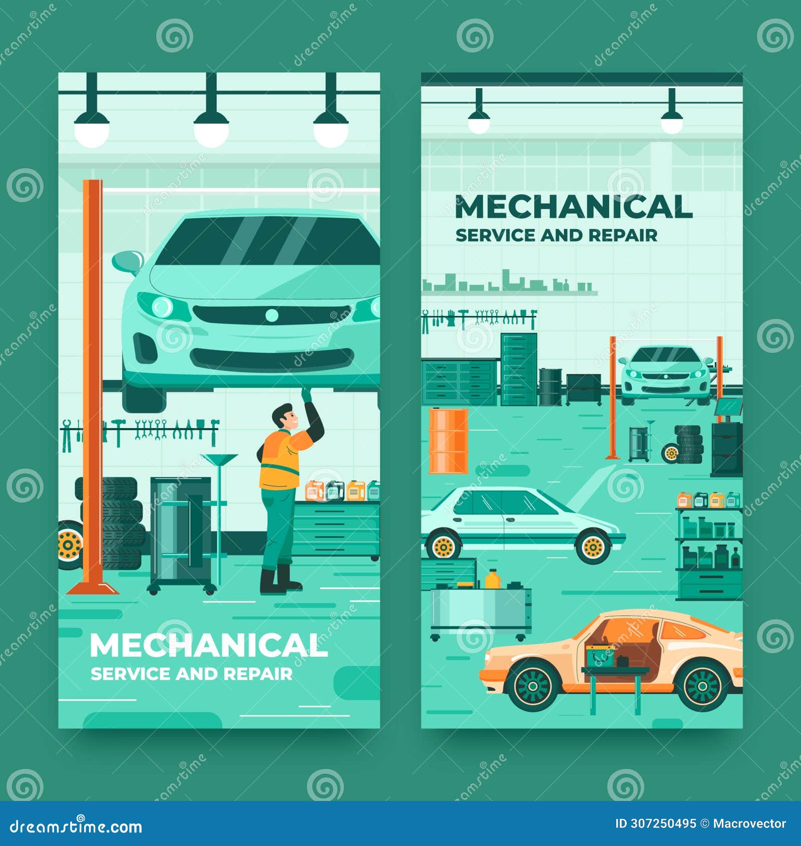 Auto Repair Shop Banner in Flat Design Stock Illustration ...