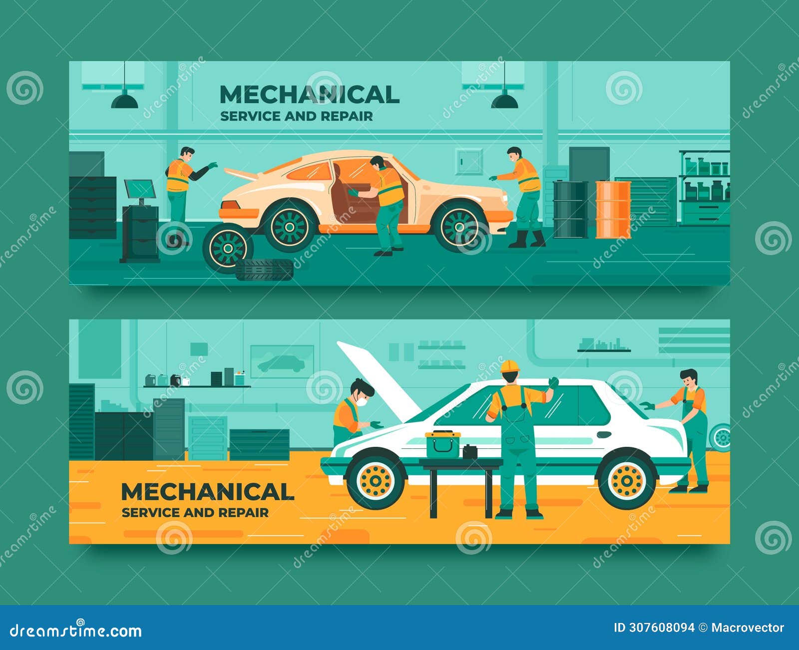Auto Repair Shop Banners in Flat Design Stock Illustration ...