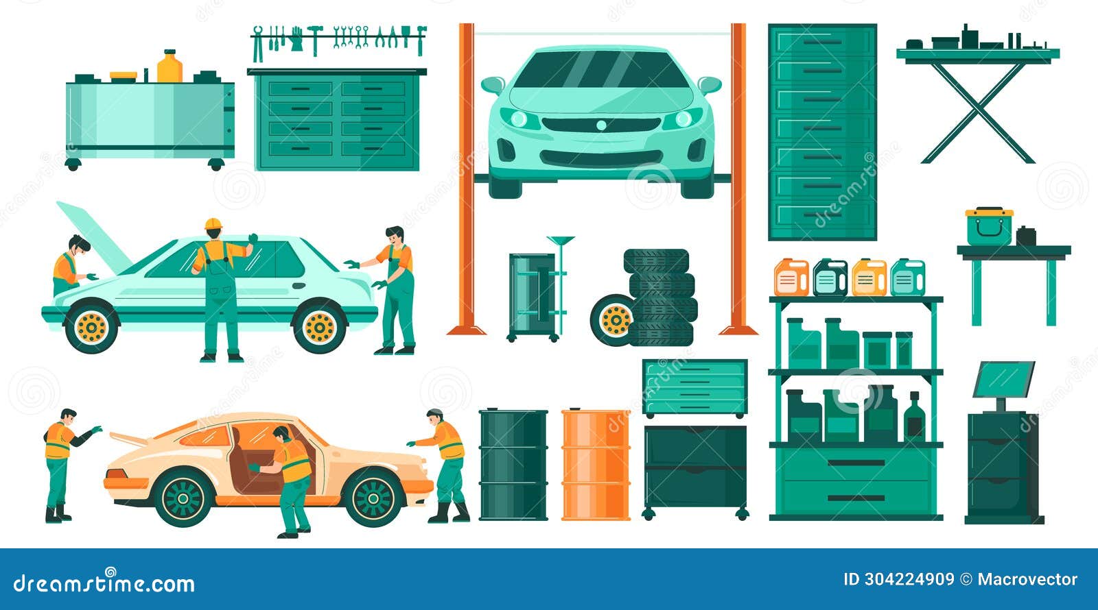Auto Repair Shop Icons in Flat Design Stock Image - Image of equipment ...