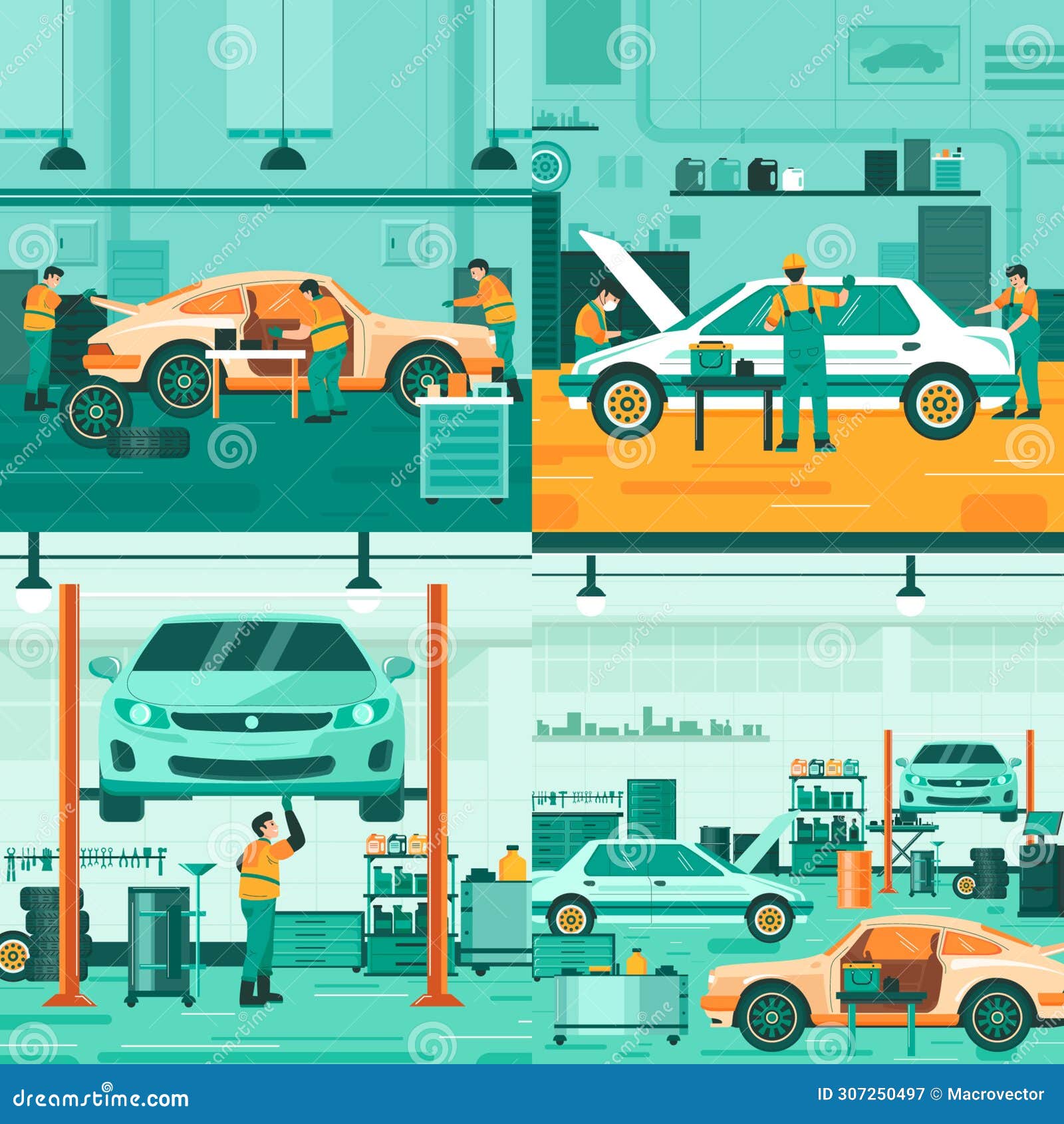 Auto Repair Shop Illustrations in Flat Design Stock Illustration ...