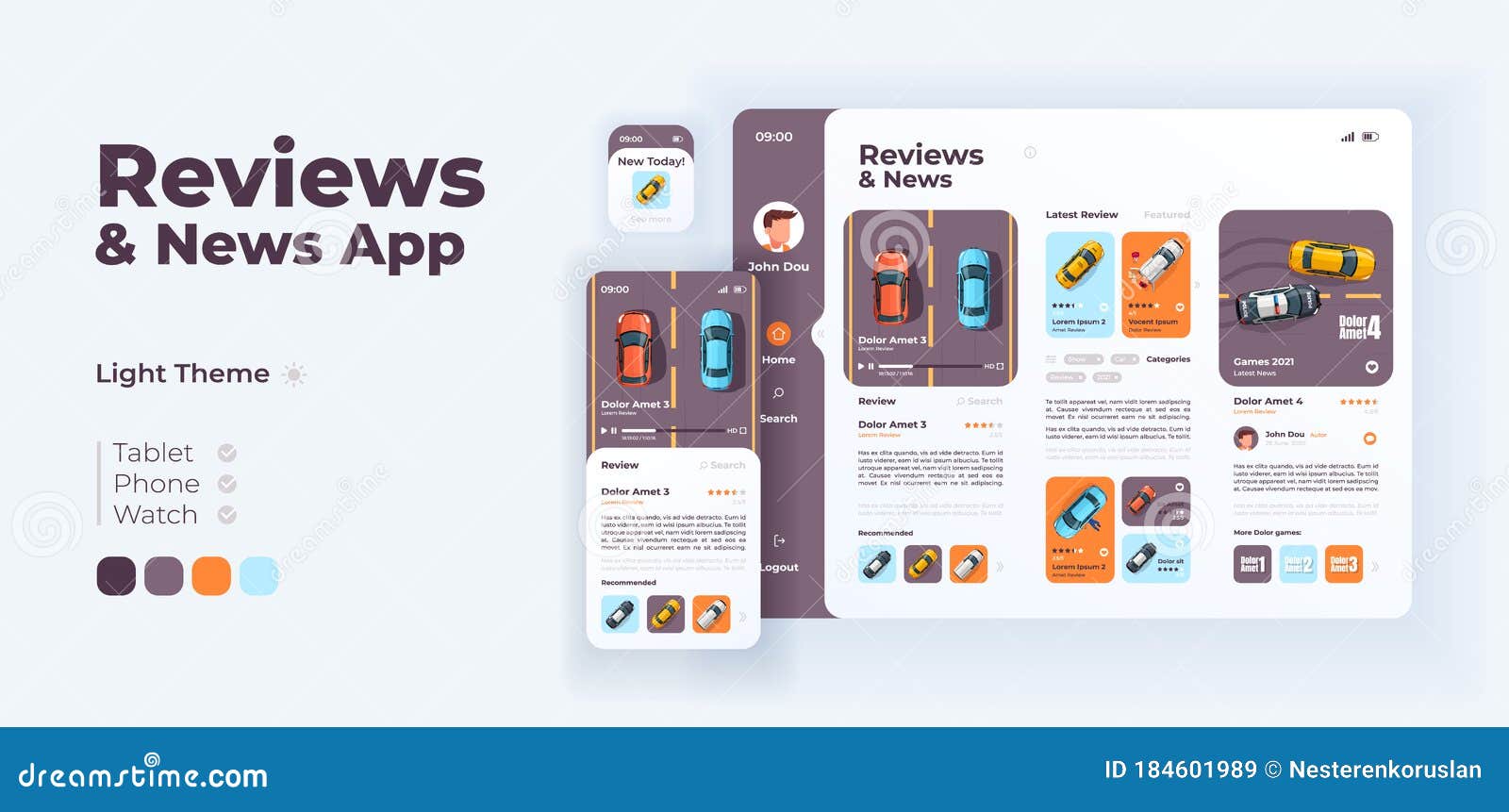 Auto Reviews and News App Screen Vector Adaptive Design Template Stock ... Auto Reviews and News App Screen Vector Adaptive Design Template Stock ...