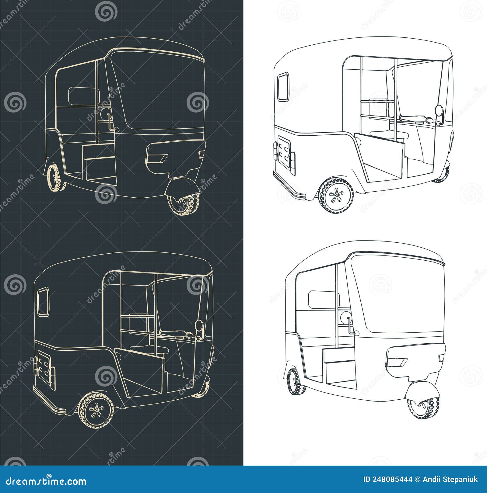 Auto Rickshaw Illustrations Stock Vector - Illustration of blueprints ...