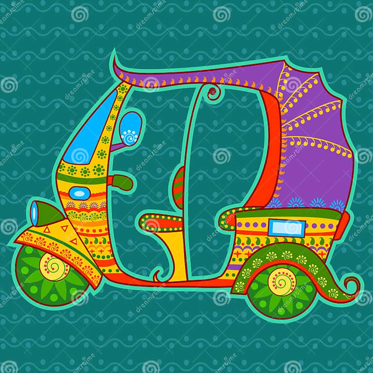 Auto Rickshaw in Indian Art Style Stock Vector - Illustration of ...