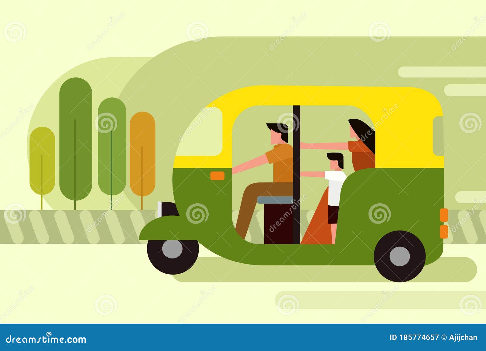 Illustration of an Auto Rickshaw with Passengers in the City. Stock ...