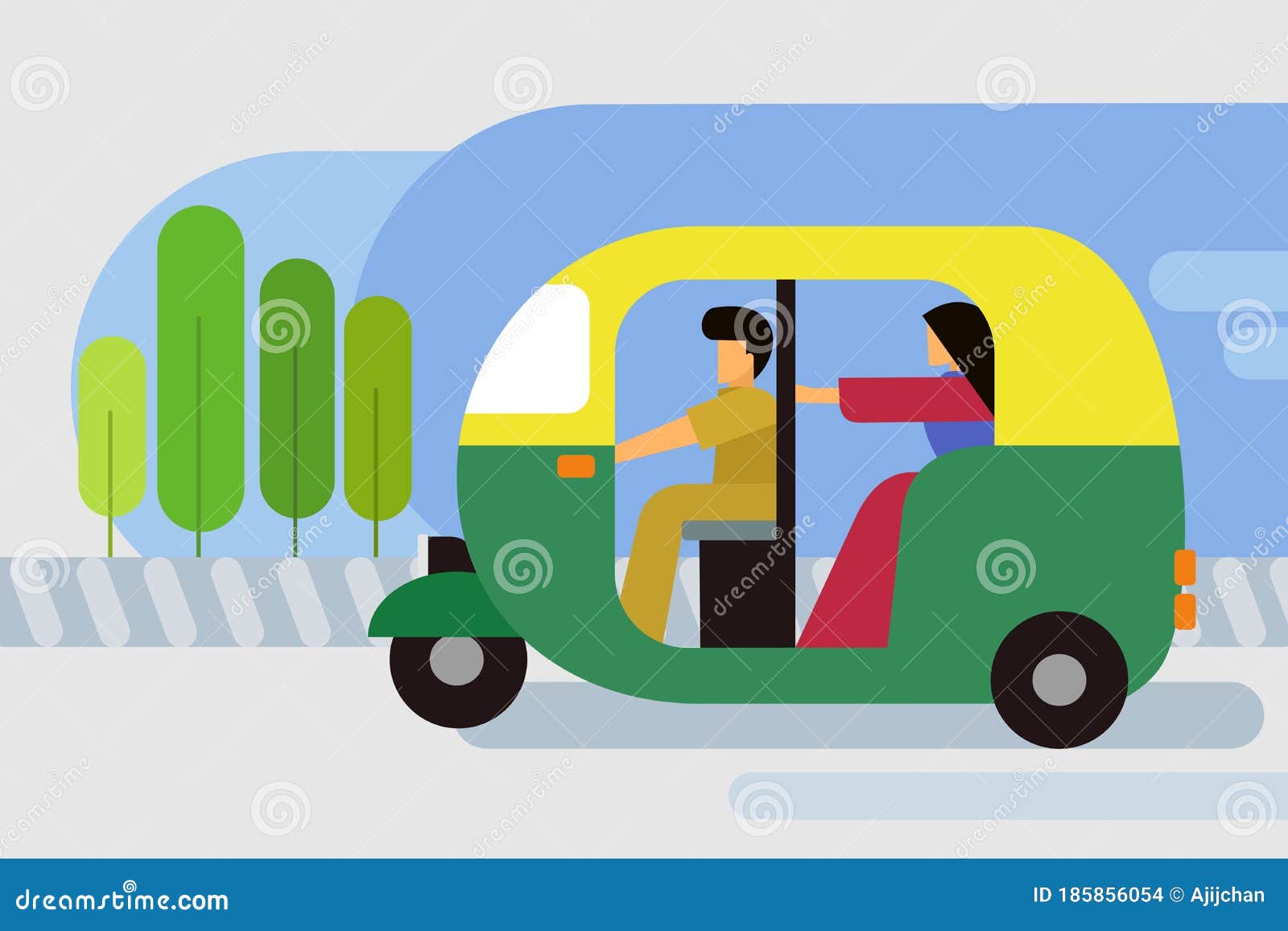 Moving Auto Rickshaw with Passengers Stock Vector - Illustration of ...