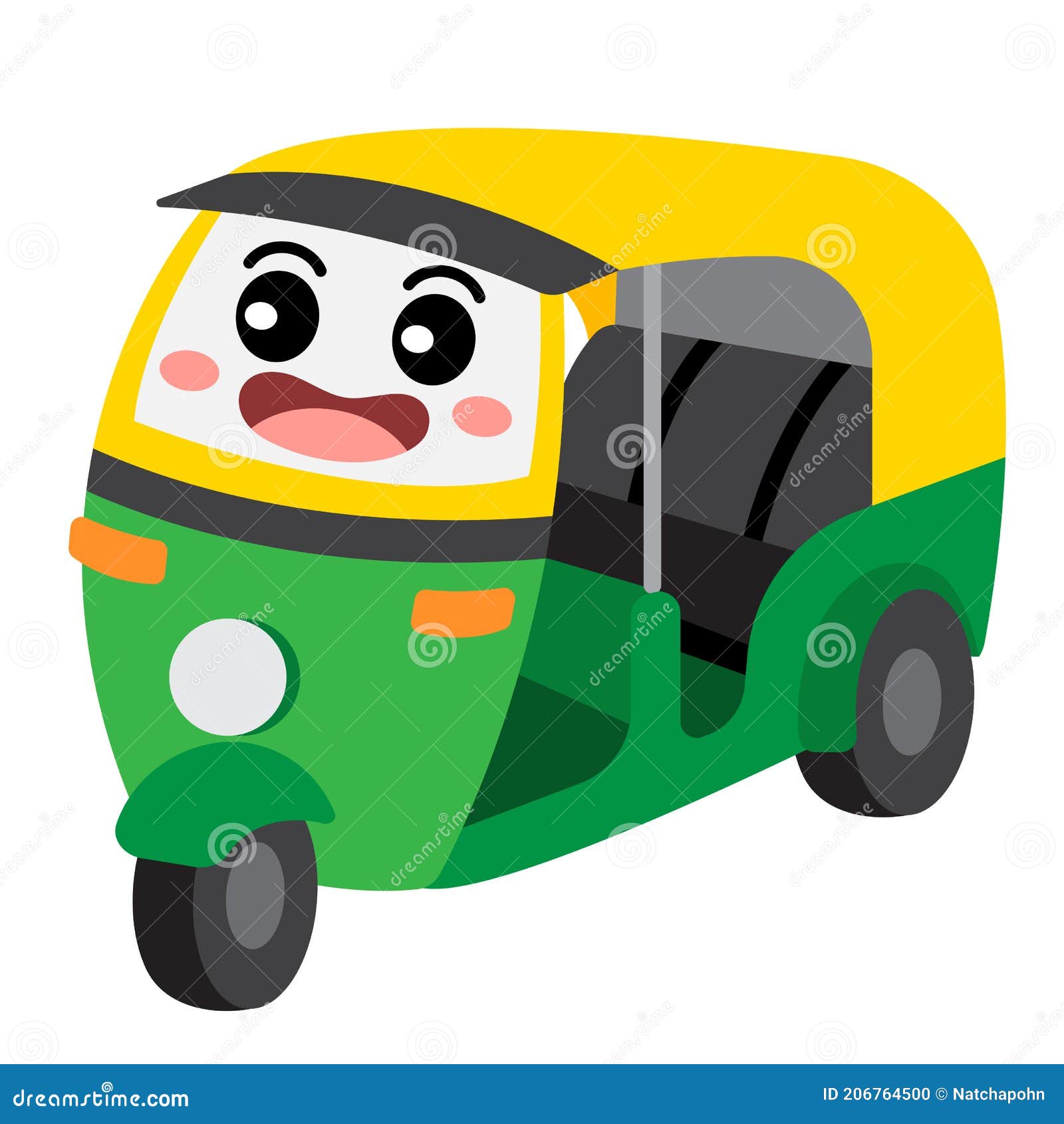Auto Rickshaw Transportation Cartoon Character Perspective View Vector ...