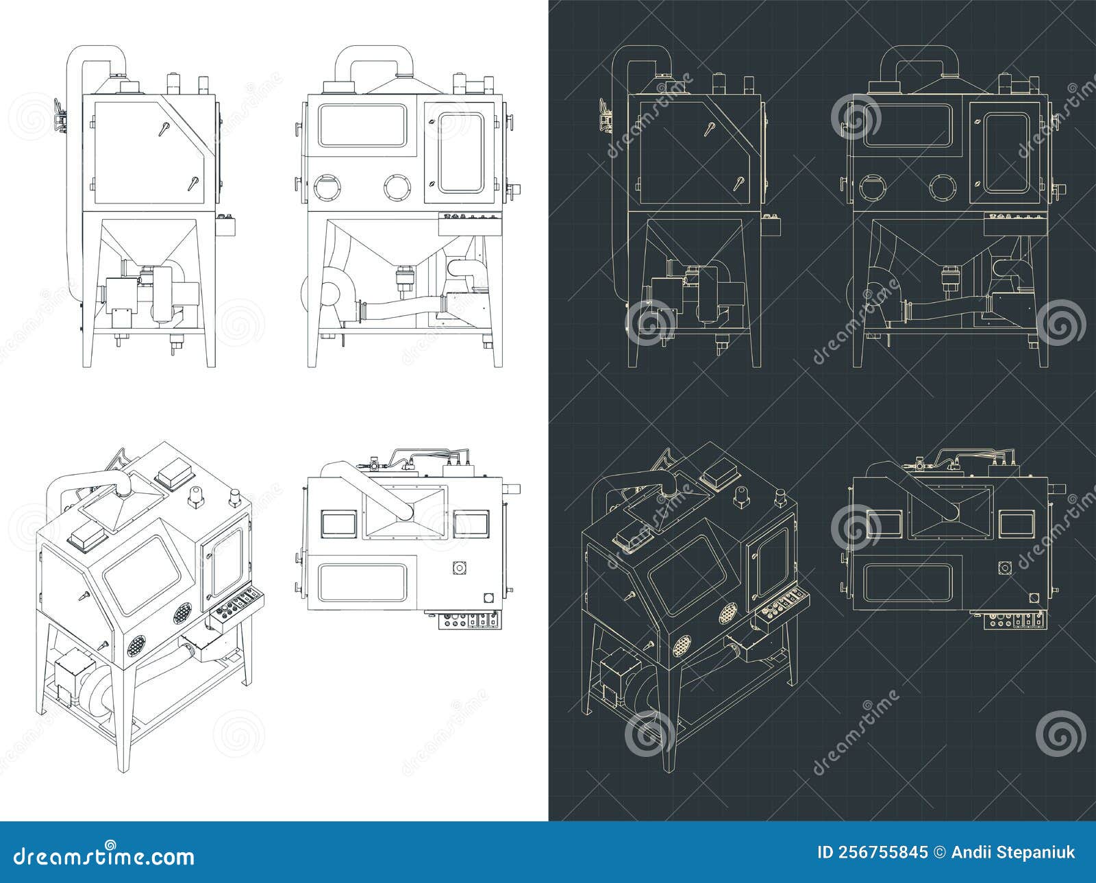 Sand Blasting Machine Isometric Blueprints Vector Illustration ...