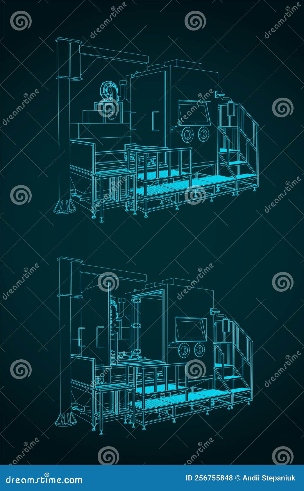 Sand Blasting Machine Isometric Blueprints Vector Illustration ...