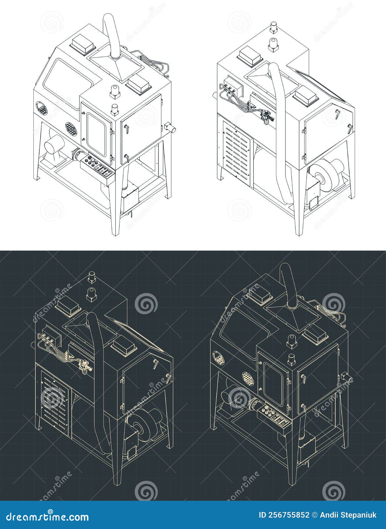 Auto Rotary Sand Blasting Machine Isometric Blueprints Stock Vector ...