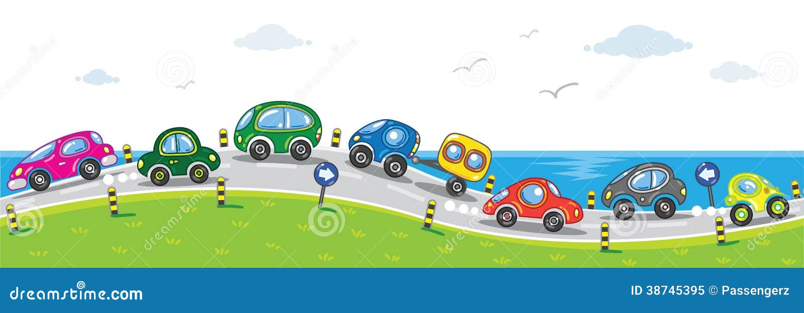 Auto's op de weg. vector illustratie. Illustration of heuvels - 38745395