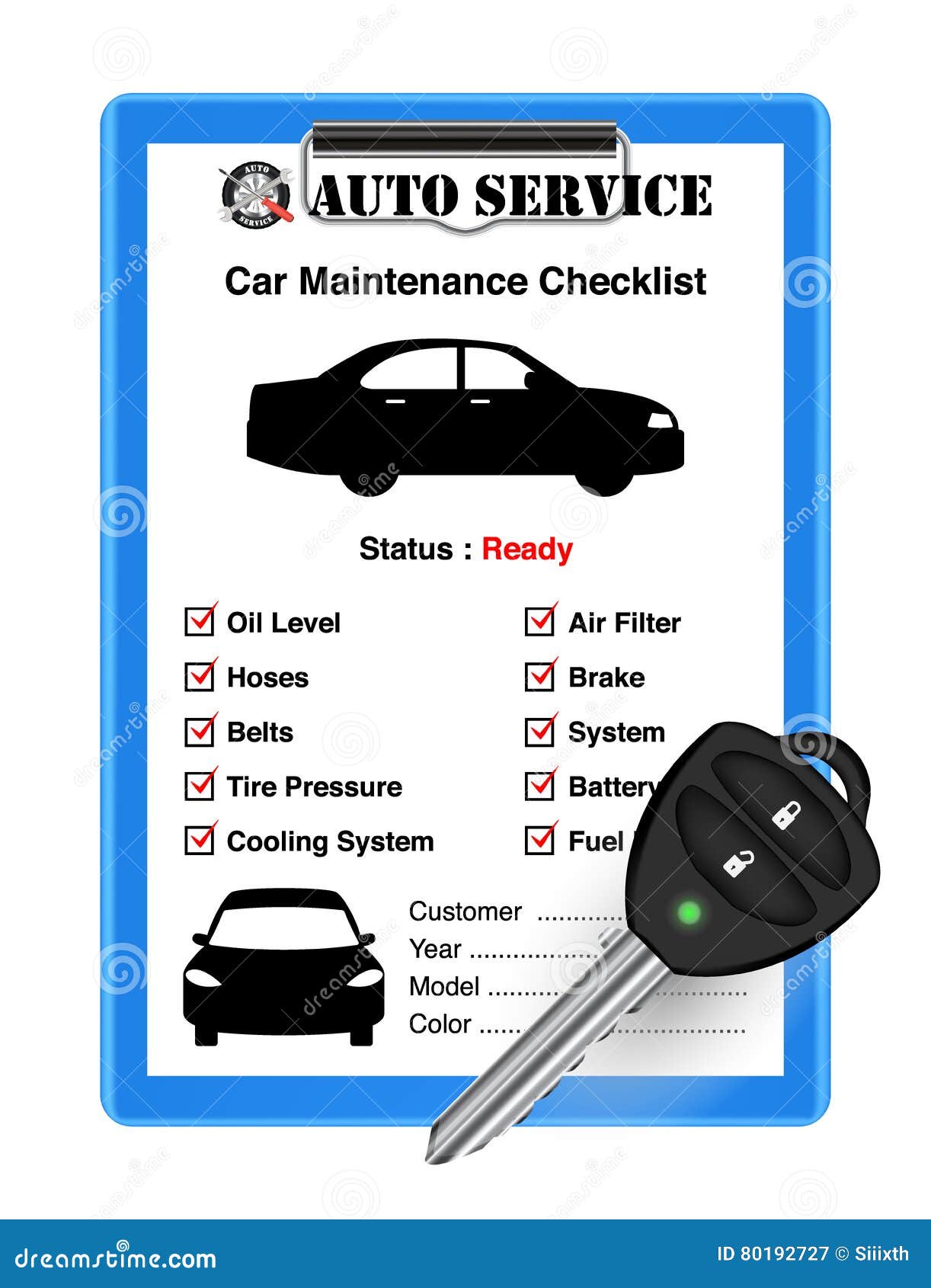Auto Service Car Check Sheet with Car Remote Key Stock Illustration ...
