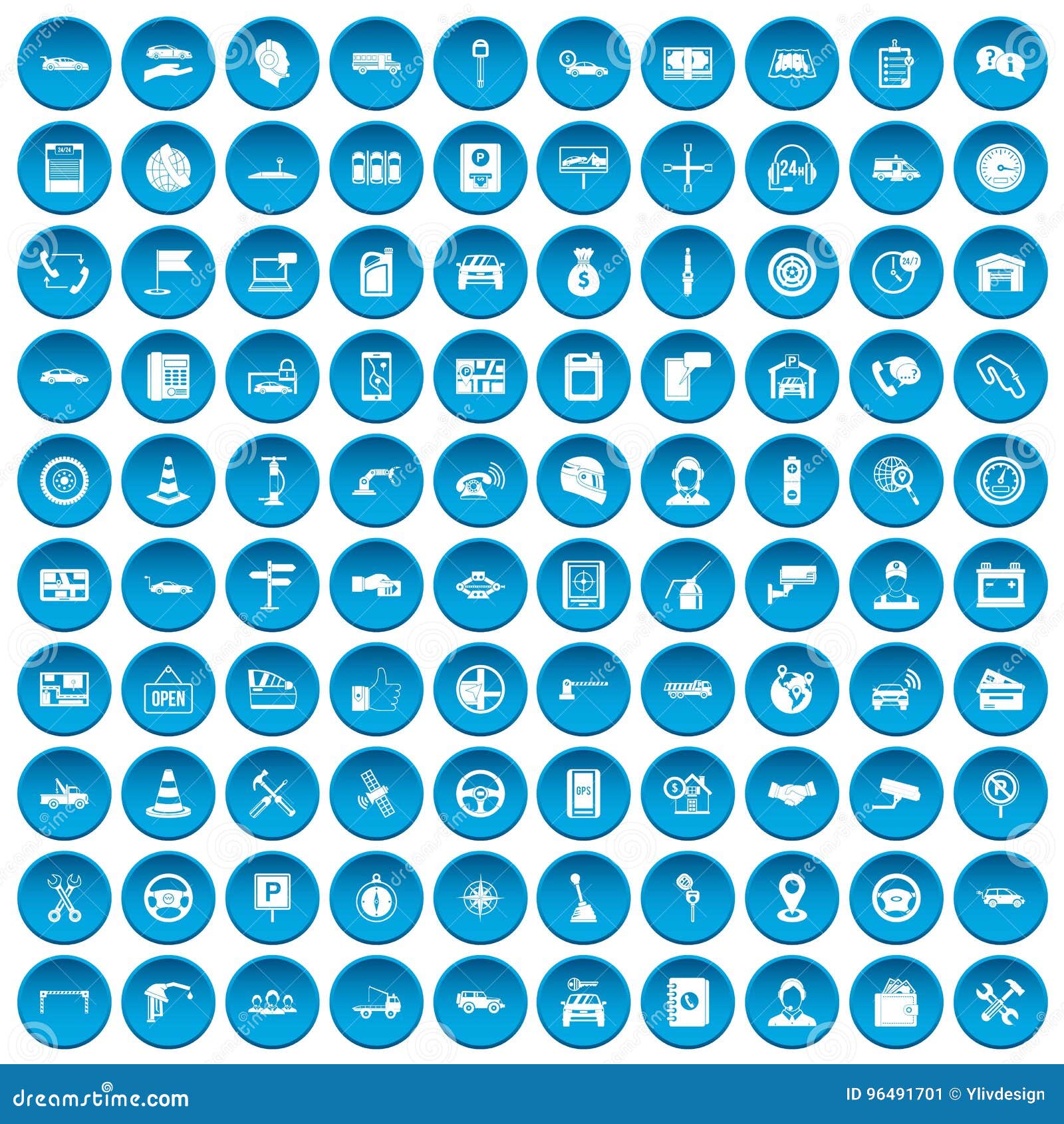 100 Auto Service Center Icons Set Blue Stock Vector - Illustration of ...