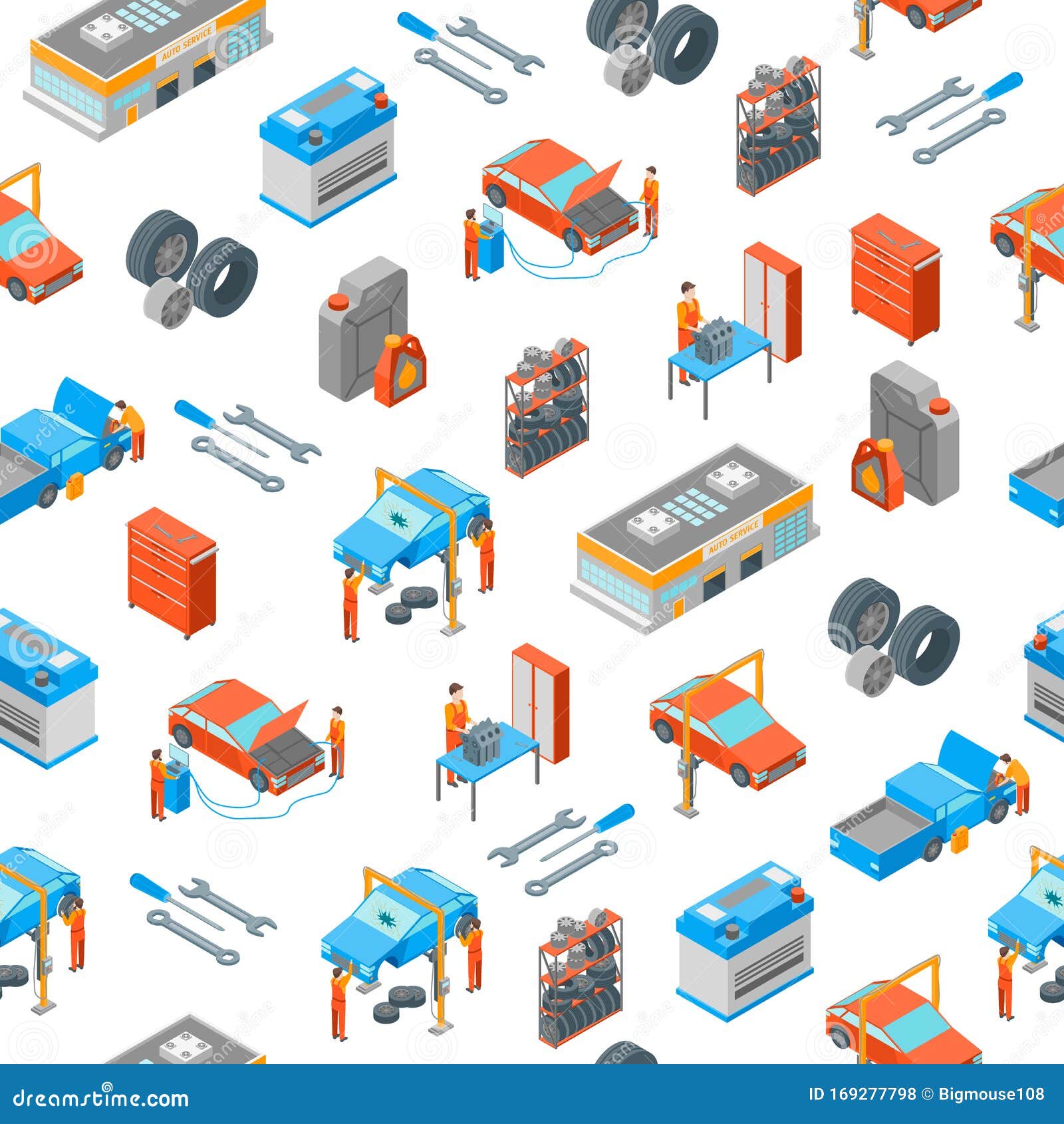 Auto Service 3d Seamless Pattern Background Isometric View. Vector ...