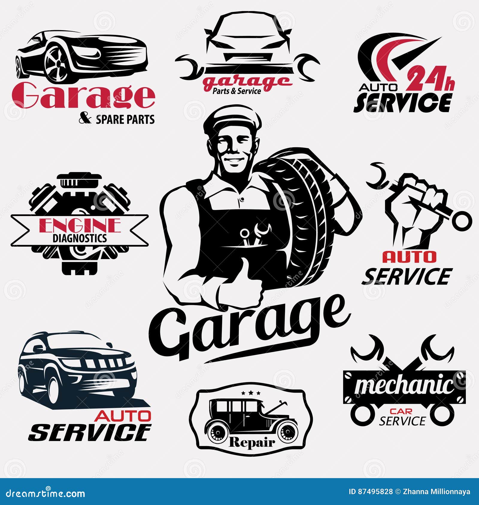 Auto Service and Garage Retro Emblems Collection Stock Vector ...