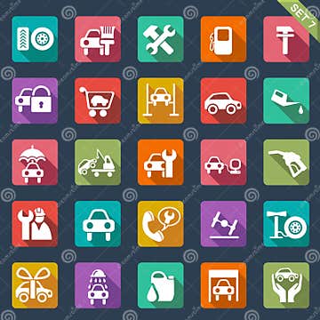 Auto Service Icon Set - Flat Design Stock Vector - Illustration of ...