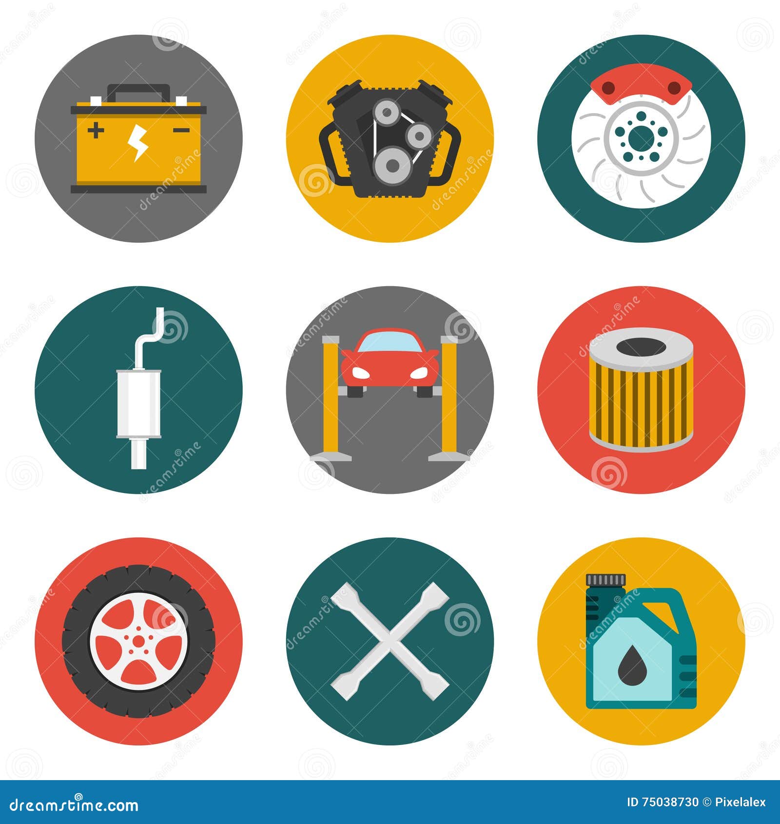 Auto Service Icons Flat stock vector. Illustration of sign - 75038730